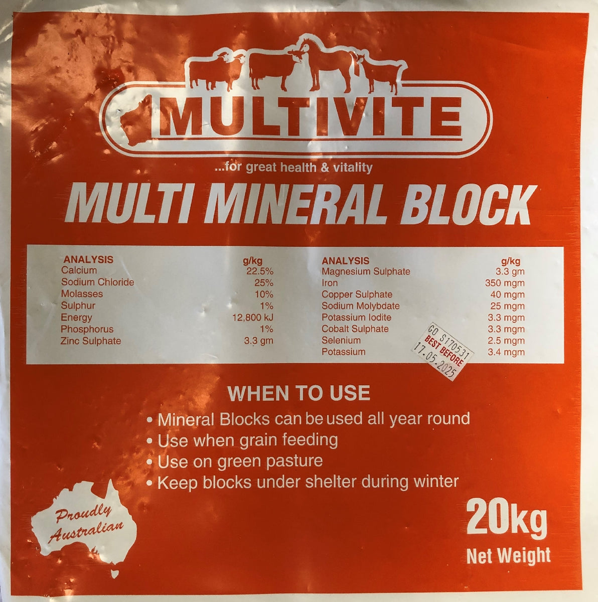 MULTIVITE MULTI MINERAL BLOCK ORANGE 20KG – Gidge Rural